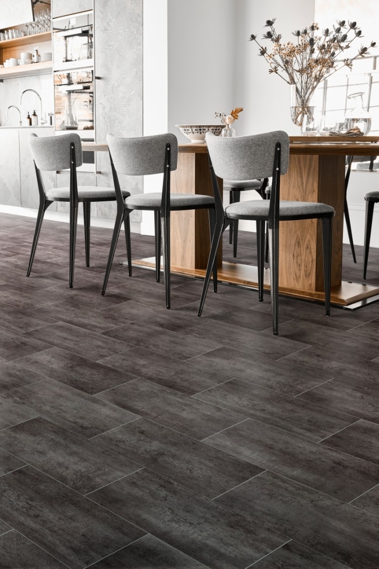 Peretti Sata Black Slate Tile Effect Vinyl Flooring | Tapi