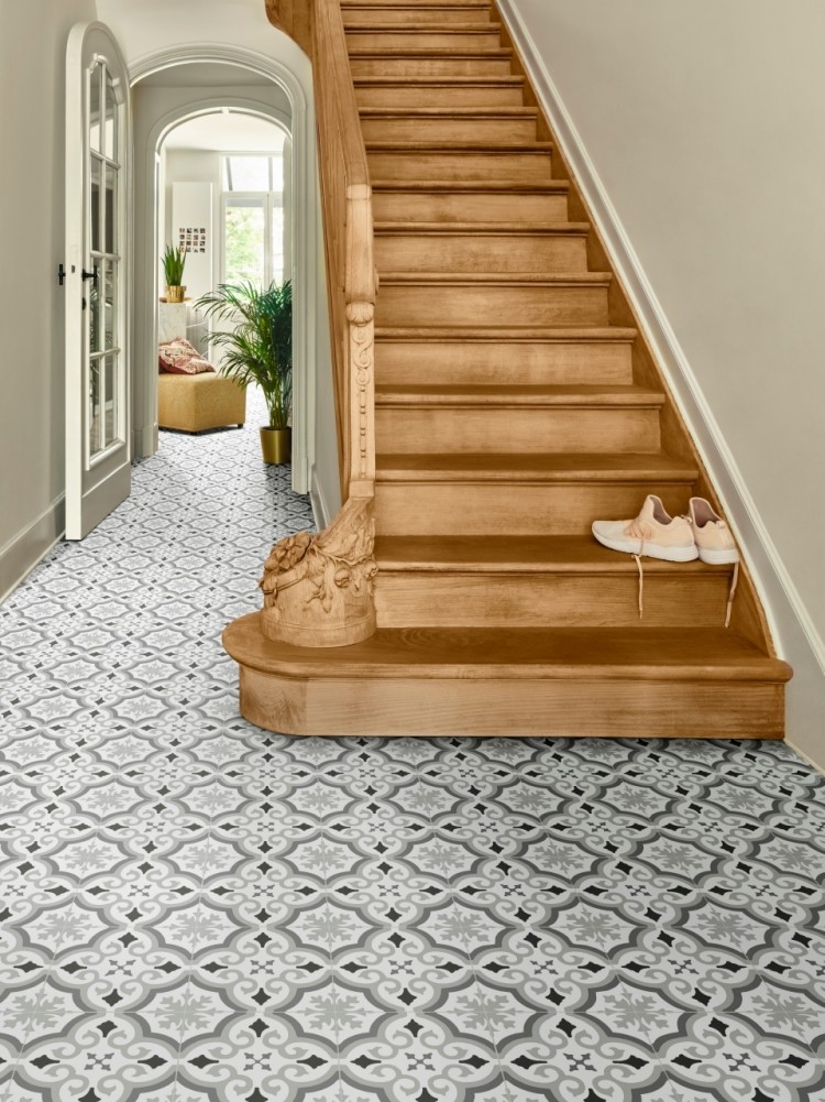 Peretti Elton Grey Victorian Tile Vinyl Flooring | Tapi